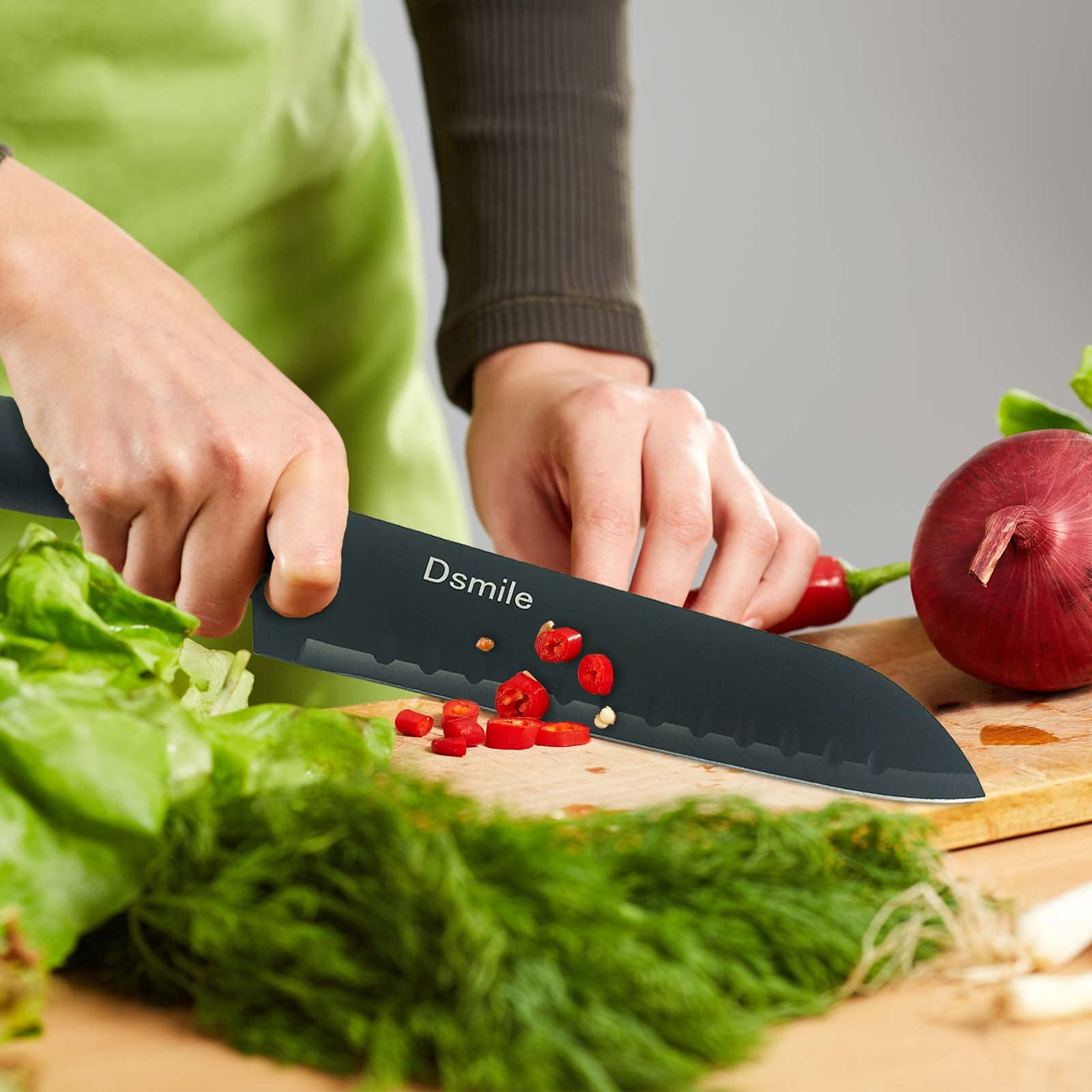 Dsmile 3 Pieces Stainless Steel Kitchen Knife Set (Chef Knife, Utility Knife, Paring Knife) with Clad Dimple and Knife Covers, For Chef Cooking Cutting