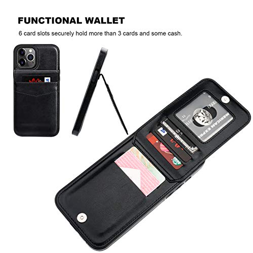 KIHUWEY Compatible with iPhone 12 Pro Max Case Wallet with Credit Card Holder, Premium Leather Magnetic Clasp Kickstand Heavy Duty Protective Cover for iPhone 12 Pro Max 6.7 Inch(Black)
