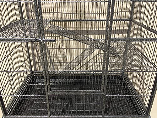 64" Extra Large Wrought Iron 4 Levels Ferret Chinchilla Sugar Glider Rats Mices Rabbit Squirrel Hamster Cage with Removable Stand (32" L x 19" W x 60" H, BlackVein)