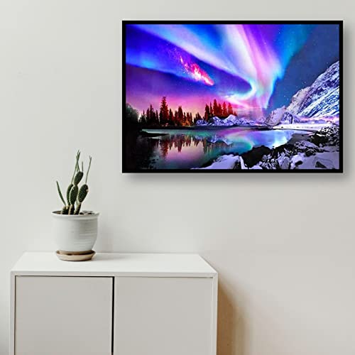 5D Diamond Art Painting,Large Aurora Diamond Painting Kits for Adults,DIY Full Drill Crystal Rhinestone Arts and Crafts,Gem Art Painting with Diamond Home Wall Decor Forest Lake (27.5 X 15.7inch)