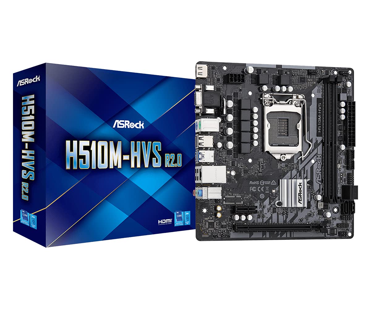 ASRock Mae H510m-hvs R2.0, Ddr4, Socket Lga1200, M-ATX, Intel H510 Chipset, H510m-hvs R2.0, Black