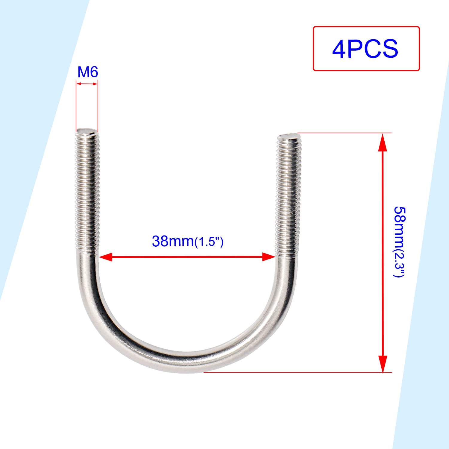 Aopin Round U-Bolts 1-1/2 inch 38mm M6 Inner Width 304 Stainless Steel 8pcs Self-Locking Nylon Insert Hex Nuts Flat Washers for Car/Motorhome/Sailing Trailer Replacement Part and Accessorie 4Pack