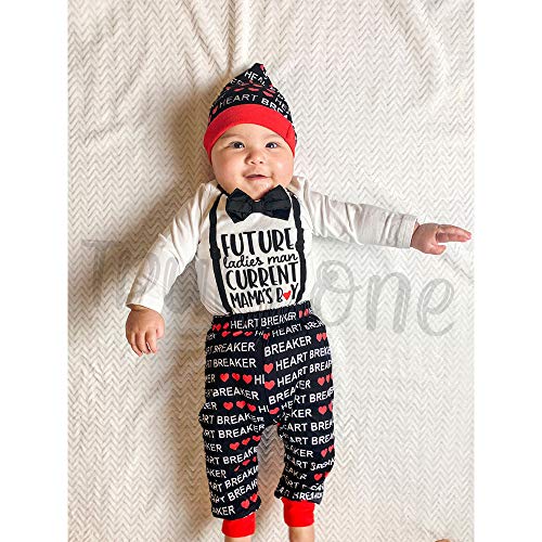 BIRTHDAY SHARK Baby Boy Valentine's Day Outfit Boy First Valentine's Day Clothes Infant Heart Breaker Outfit (White,3-6 Months)
