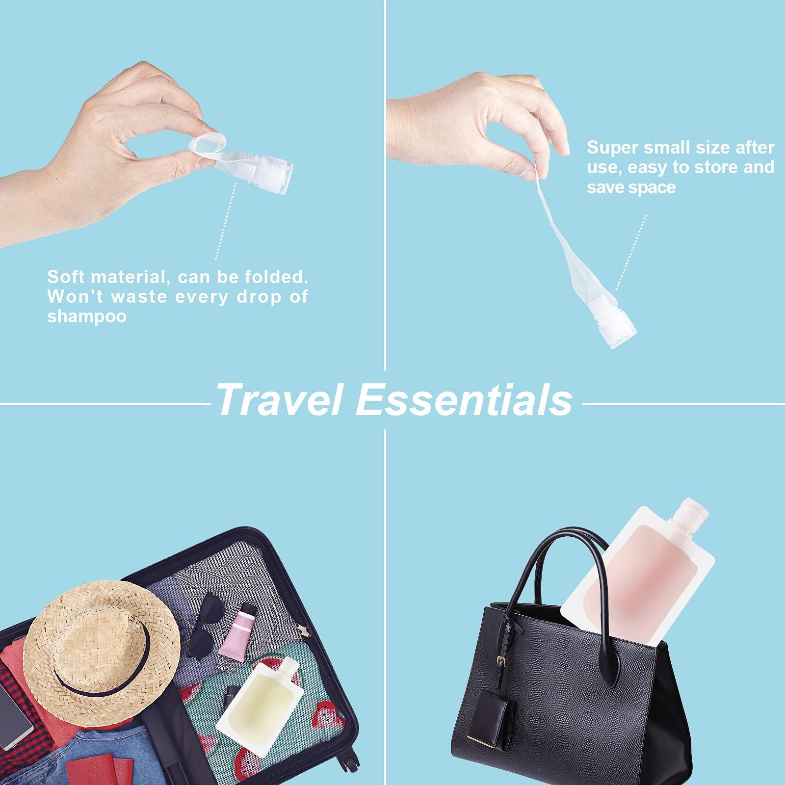 NUTAKI 15pack Portable Travel Fluid Makeup Packing Bag with Labels Refillable Travel Pouches-Sub Bags for Travel Tsa Approved Leakproof Toiletries Containers