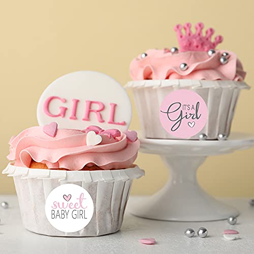 270 PCS Pink Baby Shower Stickers, 6 Design Self Adhesive Circle Label Stickers,Baby Shower Envelope Seals Candy Stickers,Baby Shower Party Chocolate Stickers,Candy Stickers.(012)