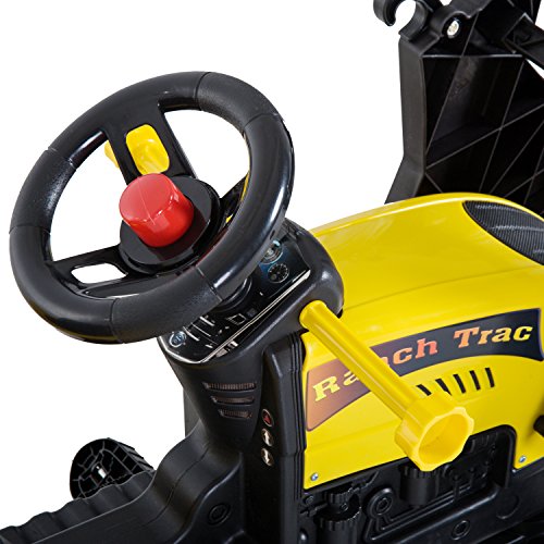 Aosom Kids Ride-On Excavator, Pedal car Bulldozer Move Forward/Back with Real Working Dirt Bucket, 6 Wheels, & Cargo Trailer