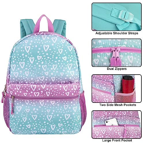 17 Inch Backpack with Side Pockets for Girls for School, Travel, Hiking, Camping (Ombre Hearts)
