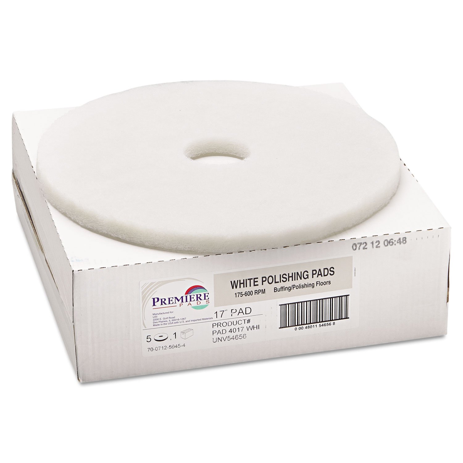 17" Standard Floor Pads, White 5/Pack