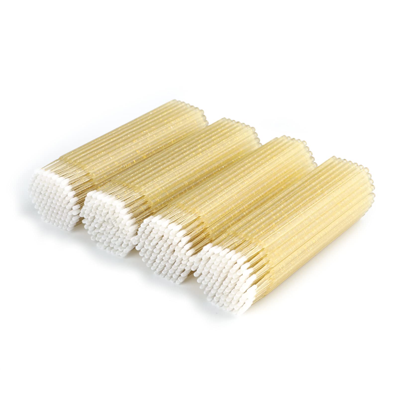 400PCS Crystal Micro Brush Applicator Disposable Micro Cotton Swabs for Eyelash Extensions Makeup Clean (Head Diameter: 2.0mm) (Gold)