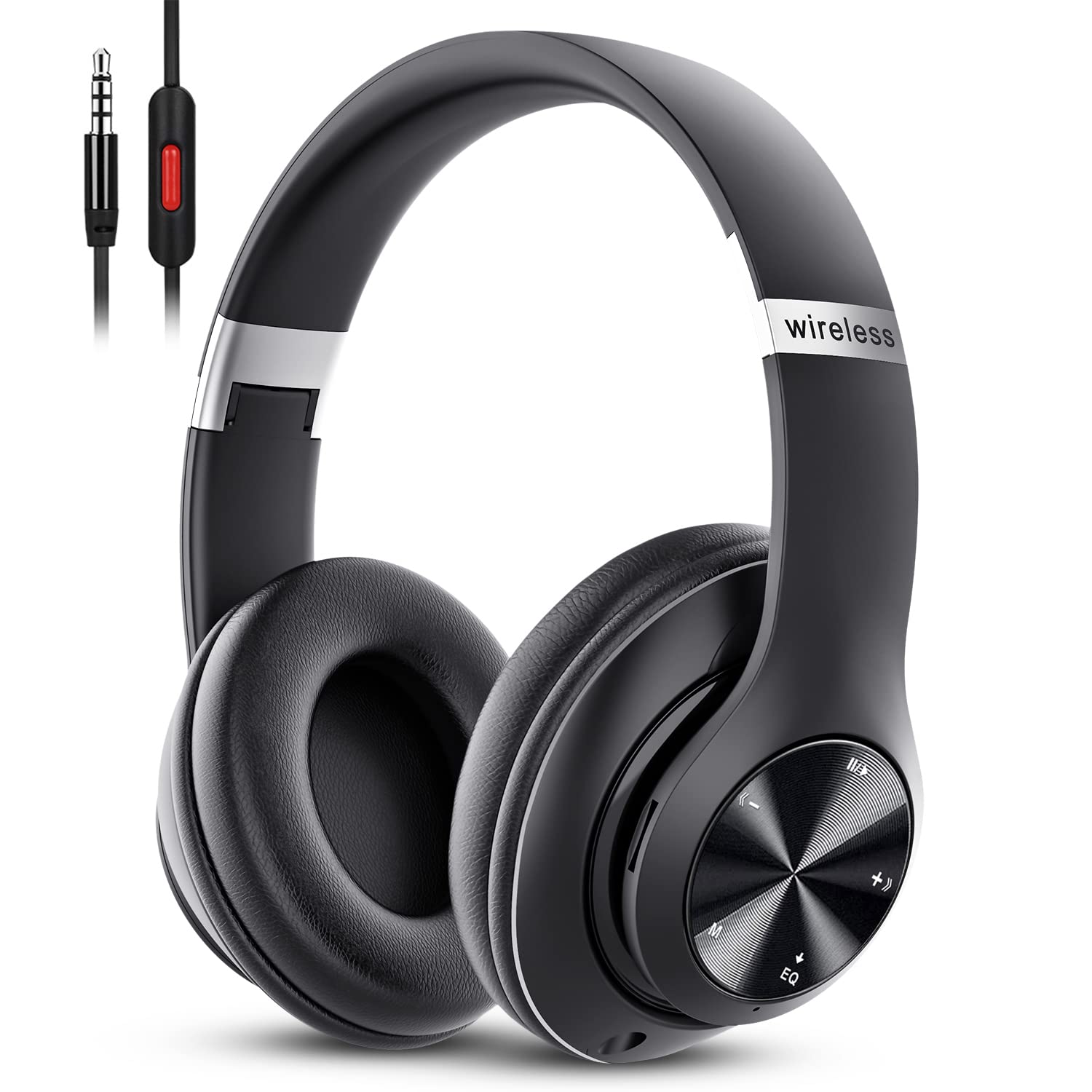 9S Bluetooth Headphones Over-Ear,CVC 6.0 Noise Cancelling Mic Wireless Headphones,60 Hrs Playtime Hi-Fi Stereo Deep Bass Foldable Headphones for Online Class, Home Office, PC, Cell Phones (Black)