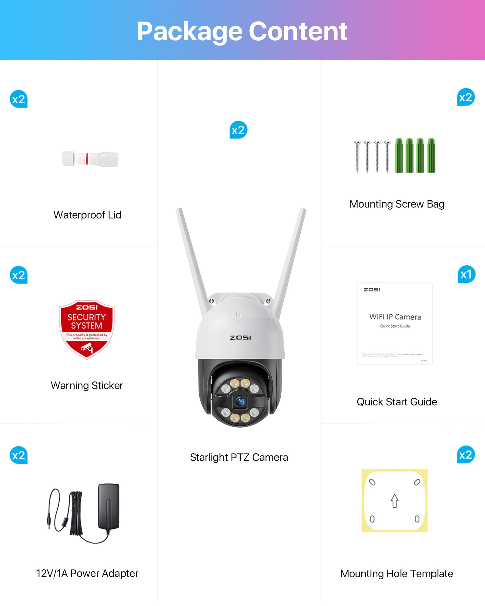 ZOSI 2pack C289 2K WiFi PTZ Security Camera,Person Vehicle Detection,Auto Tracks Human,2 Way Audio,Night Vision,Floodlight Siren,3MP Pan/Tilt Outdoor Indoor Cam,SD Card & Cloud Storage,5X Digital Zoom