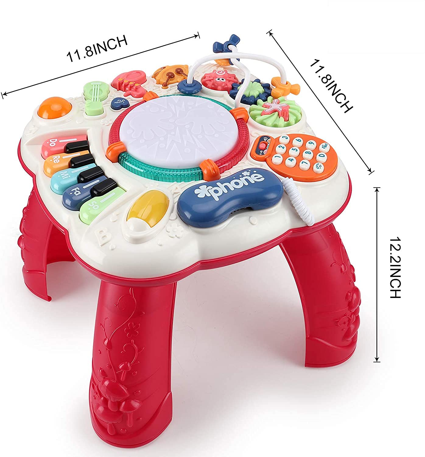 Tuko THISMY Learn and Groove Musical Table for Baby Toys 6 to 12 Months, Activity Table for 1 2 3 Years Old, 11.8×11.8×12.2 Inches (Red)