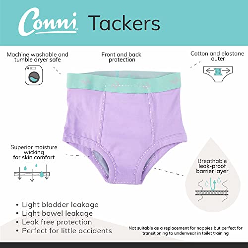 Conni Kids Tackers Brief Pants | Soft Shorts Reusable and Washable Toddler Potty Training Underwear | Waterproof Easy Pull Up Youth Incontinence, Bubble Gum, Size 10-12
