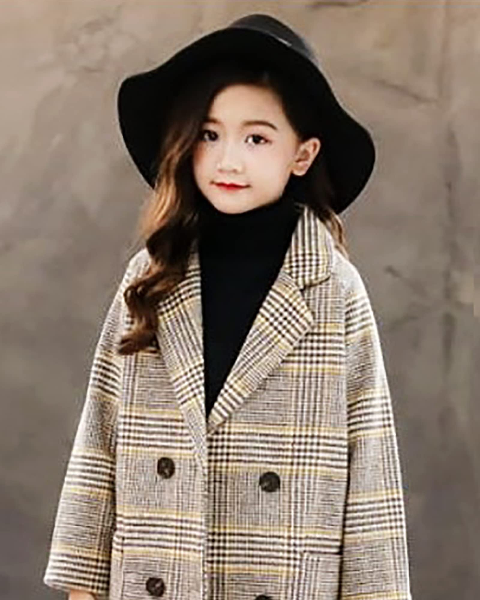 Wide-Brim Kids Girls Floppy-Hat Vintage Fedora Hats for Girl Boho Felt Bowler-Cap 3 to 8 Years (3-8 Years, Black)