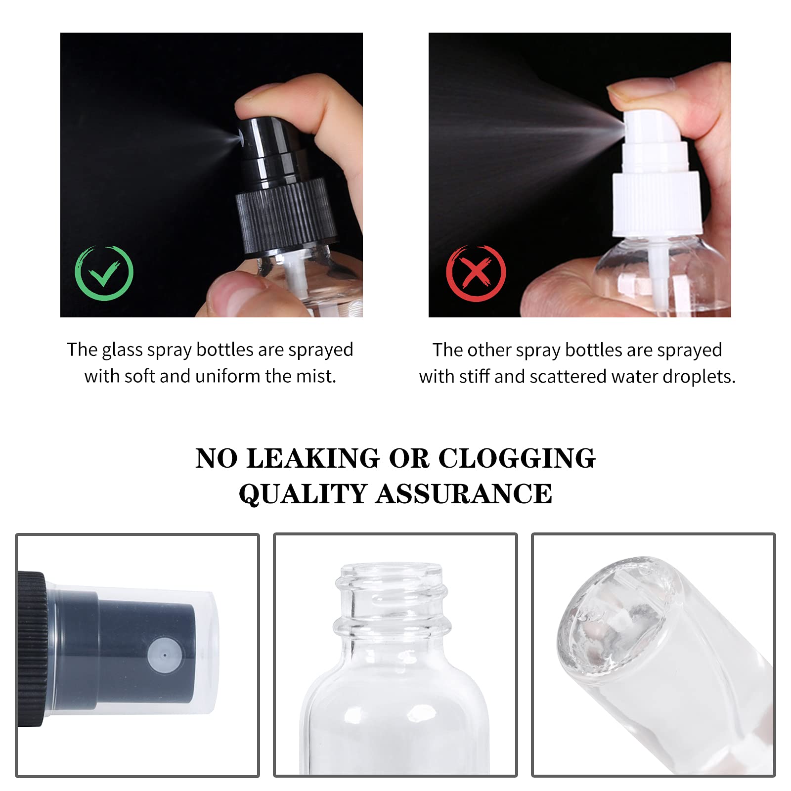 YONKAN 2oz Glass Spray Bottle, Fine Mist Boston Glass Bottles with Black Fine Mist Sprayer Small Clear Bottles for Essential Oils, Bath, Beauty, Hair & Cleaning, Clear, Pack of 48