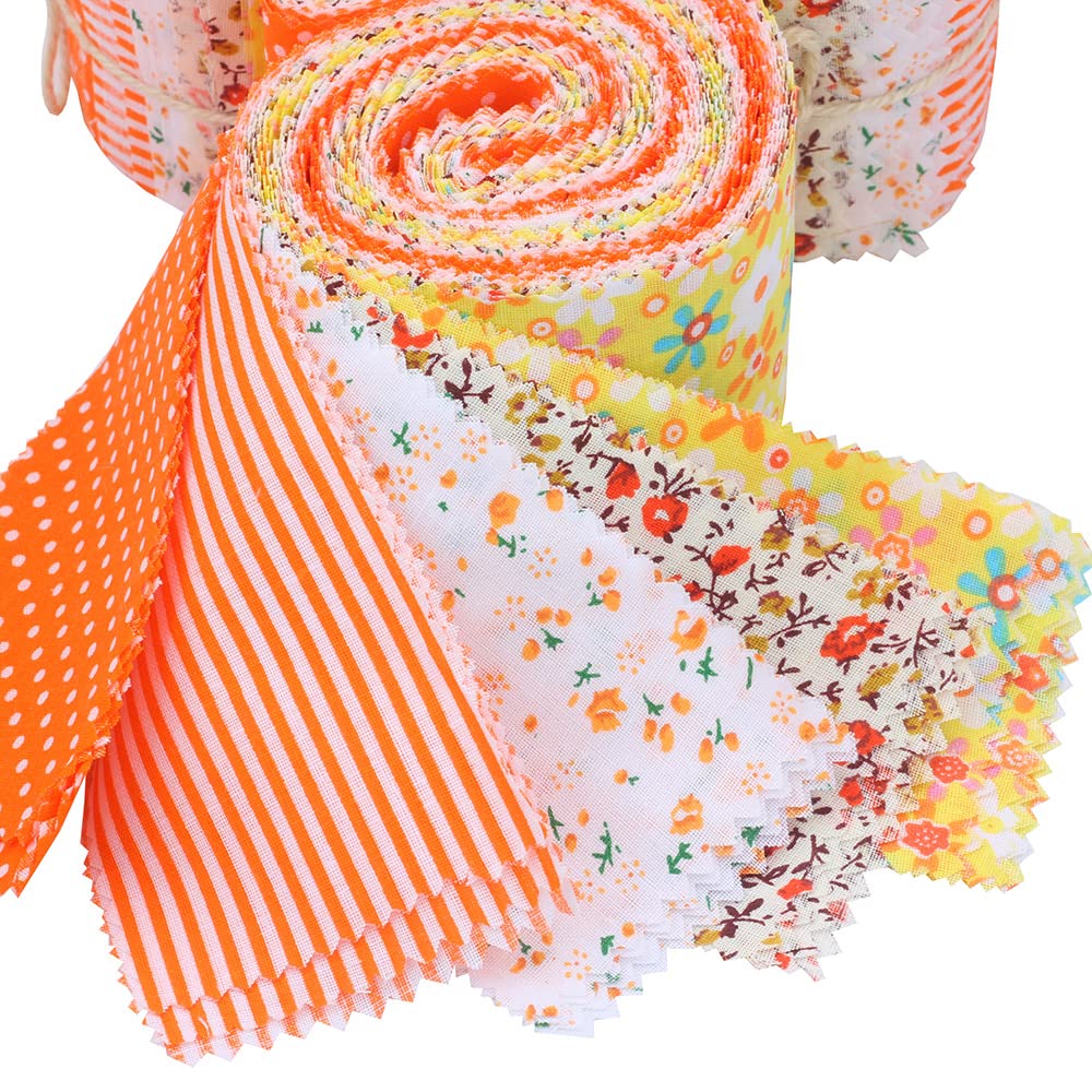 100% Cotton Bright Rainbow Jelly Roll Fabric 20 Pieces 2.4-inch Strips Quilting Fabric (Printing Yellow Series)