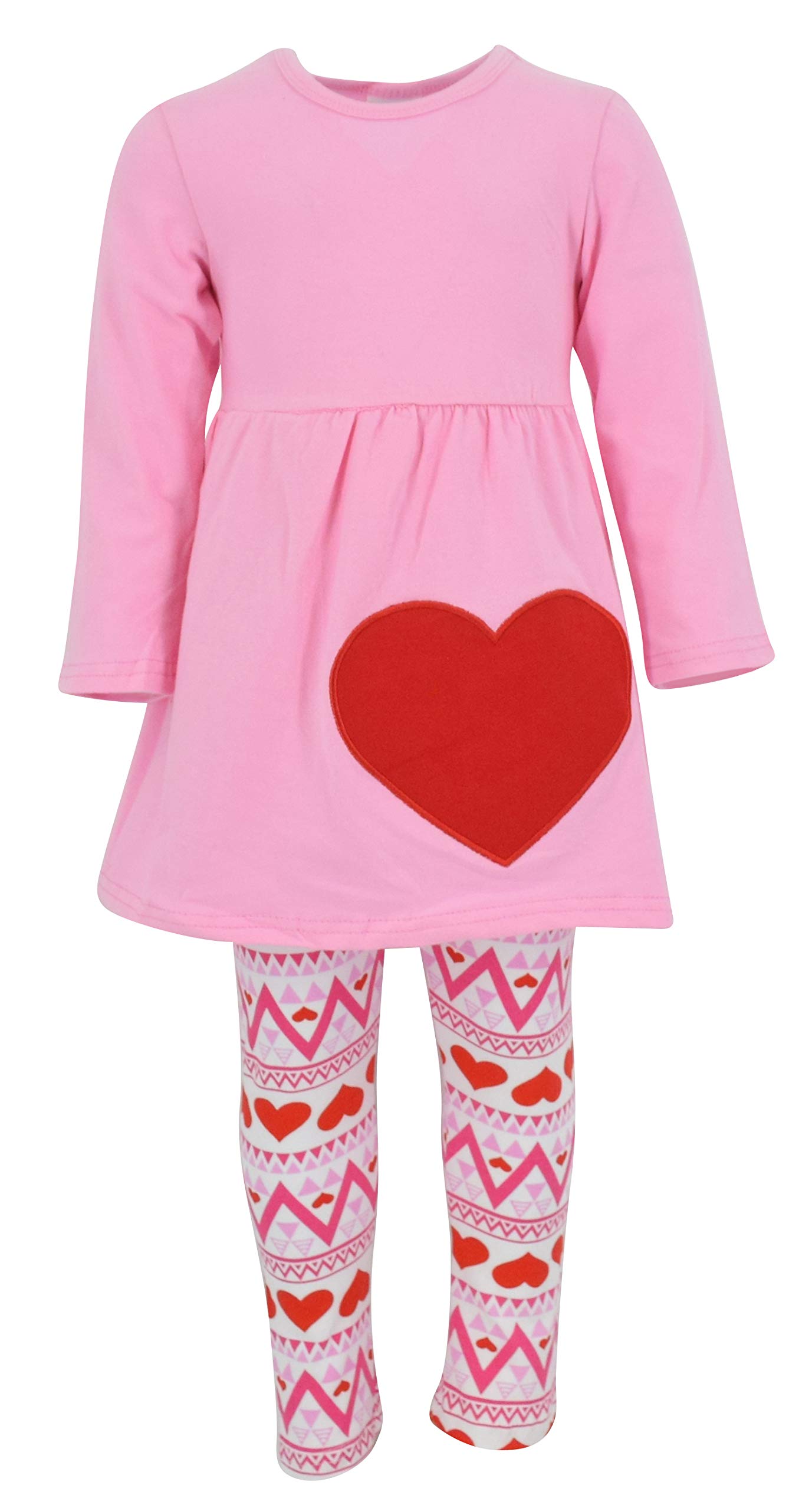 Unique Baby Girls Toddler 3 Piece Valentines Day Matching Heart Print Legging Set (9t, Pink)