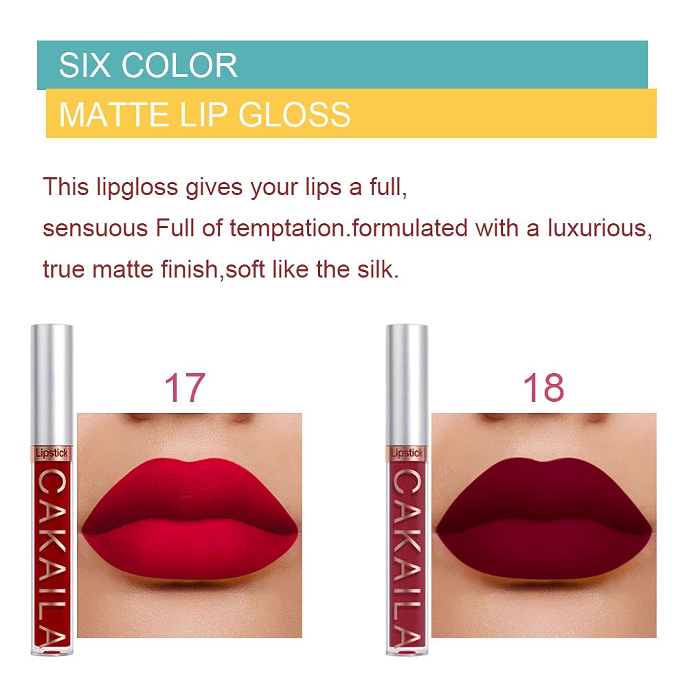 KARNAR 6 Pcs Lipstick Matte Liquid Lipstick Lipgloss Set for Women labiales mate 24 horas originales matte larga duracion 24 Deep Red Original 24 Hours Lipstick Lip Stain Long Lasting Waterproof.