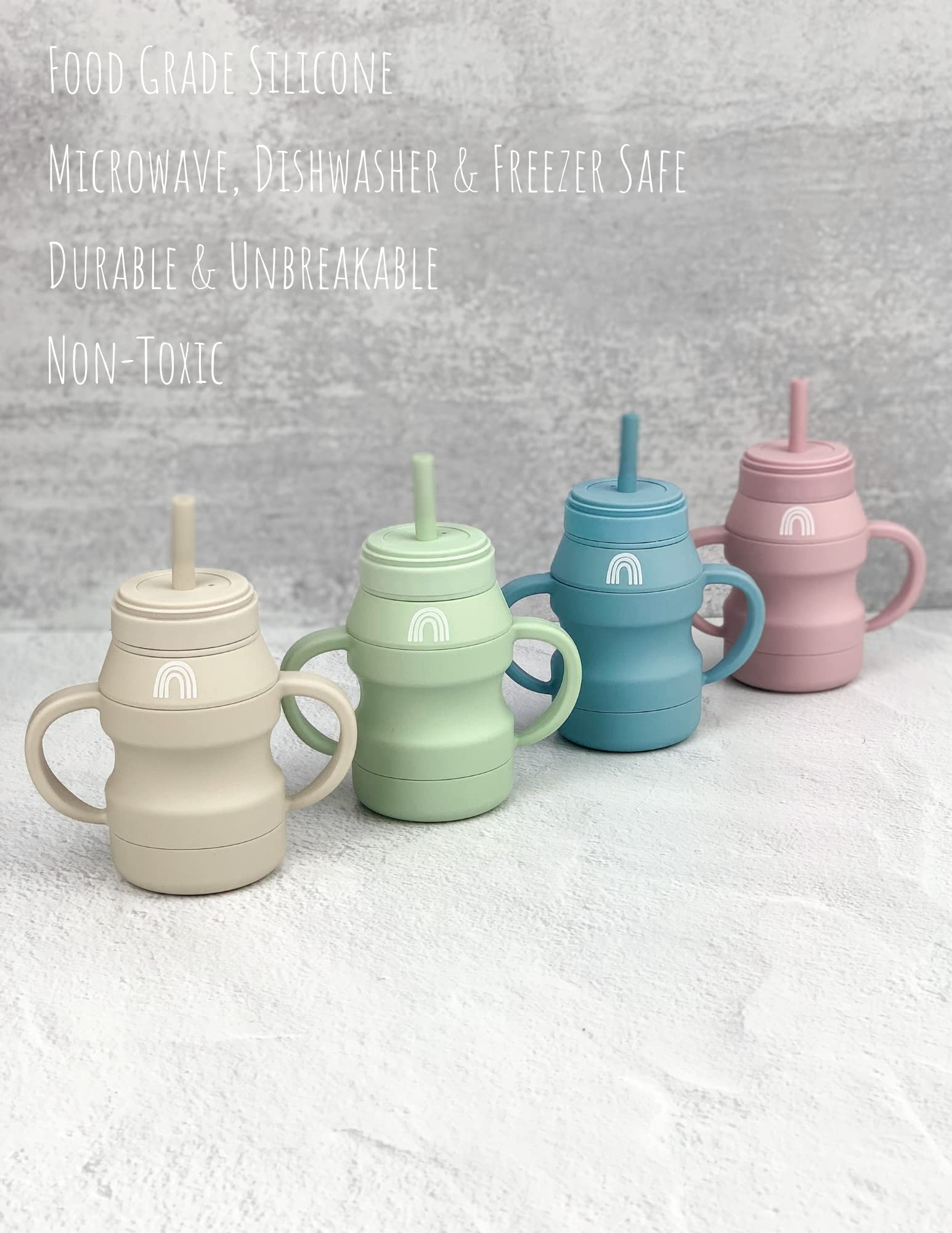 Hippypotamus Silicone Transition Cups - Small Baby/Toddler Cups With Straws & Lids - Removable Handles - Set of 2 (Blush/Nude)