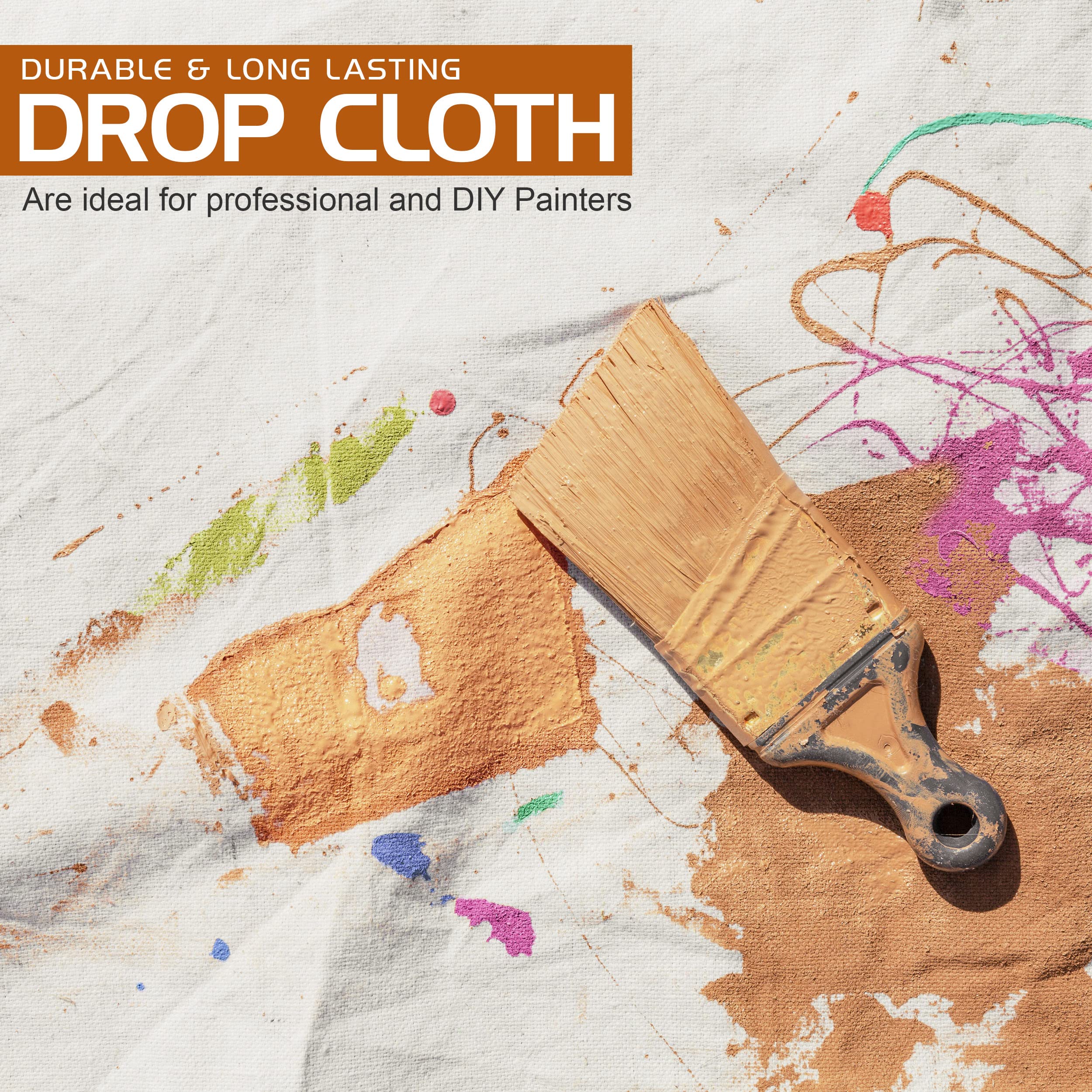 Utopia Drop Cloth for Painting (9x12 ft, 1 Pack) Washable and Reusable Canvas Fabric for Furniture & Floor Protection Highly Absorbent Paint Cover - Duck Dropcloth for Outdoor and Indoor Use