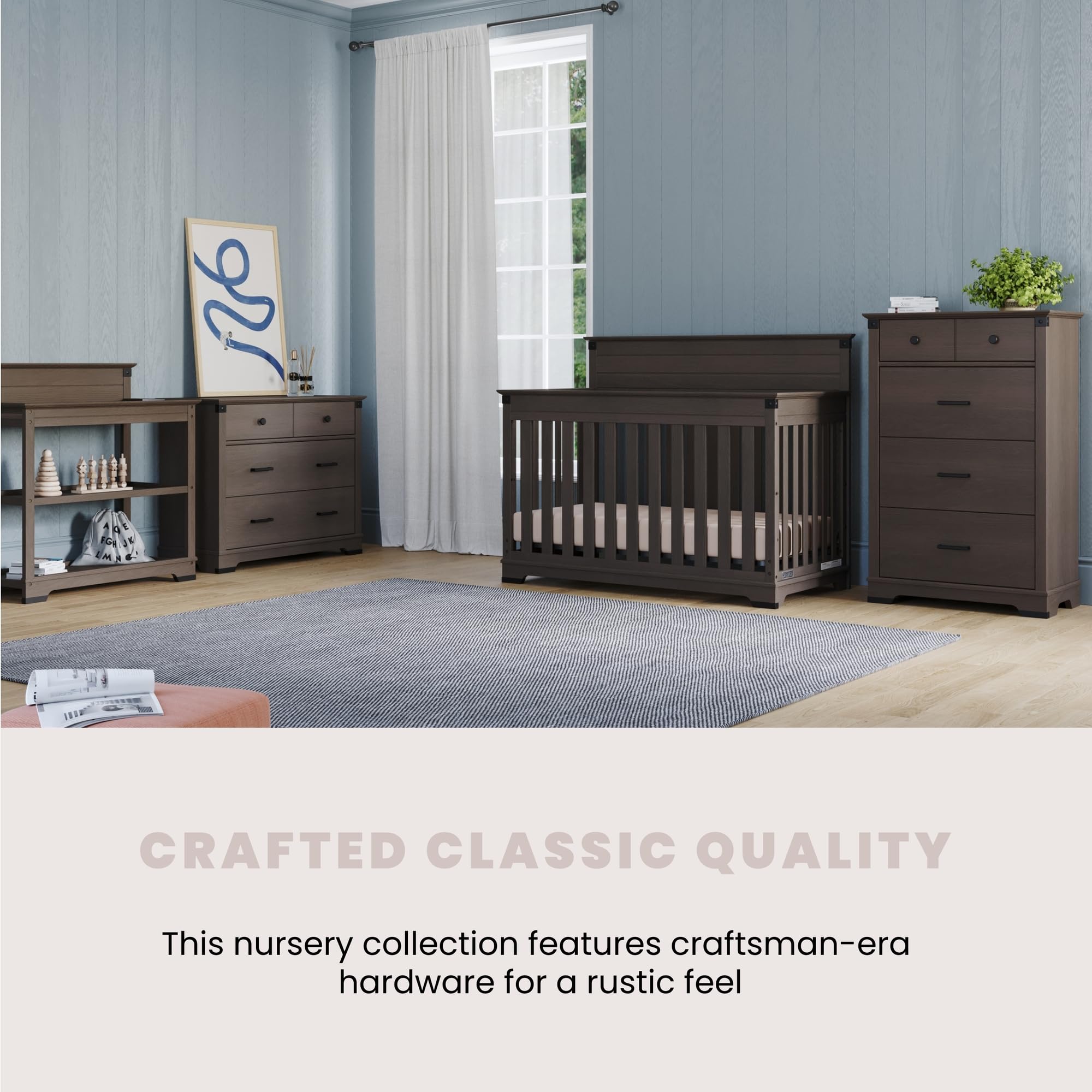 Child Craft Redmond Full Panel 4-in-1 Convertible Crib, Baby Crib Converts to Day Bed, Toddler Bed and Full Size Bed, 3 Adjustable Mattress Positions, Non-Toxic, Baby Safe Finish (Dapper Gray)