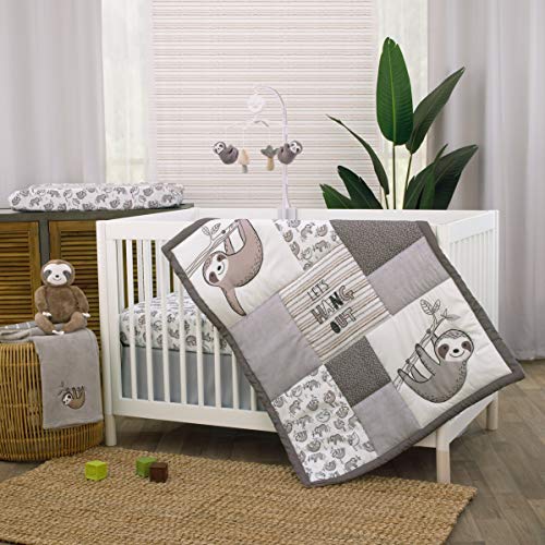 NoJo Little Love Sloth Let's Hang Out Grey and White Fitted Crib Sheet