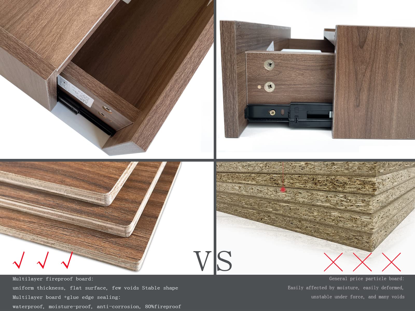 2 PCS nightstand Floating Drawer Shelf Bedside,The Bedside Table of The Hotel Hidden lamp Belt,nightstands Set of 2 mid Century Modern