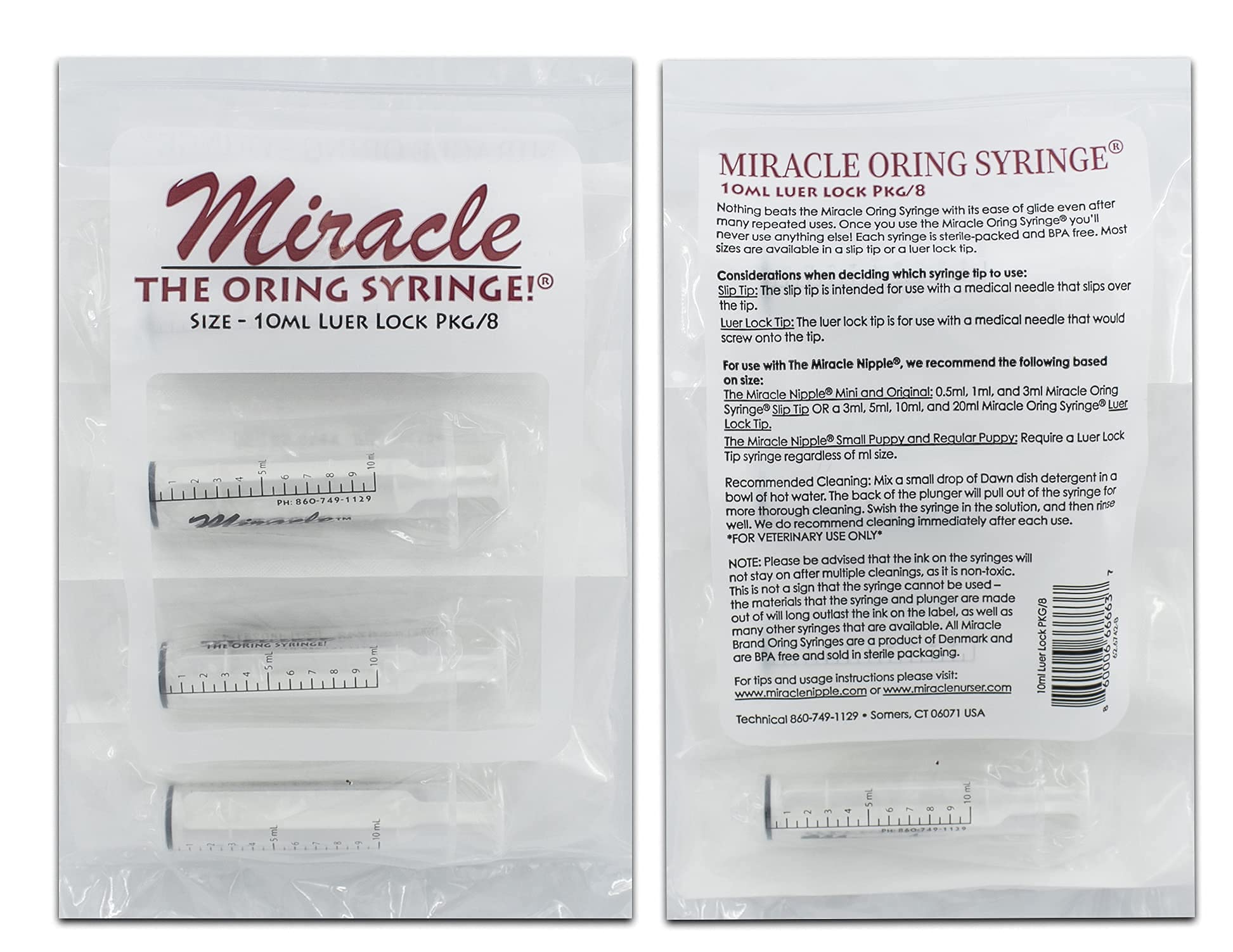 Miracle Oring Syringe- 10 ml Luer Lock Syringe- Package Contains 8 Individually Wrapped Sterile Oring Syringes for Handfeeding Animals, Administering Supplements, Measuring Liquids, and More