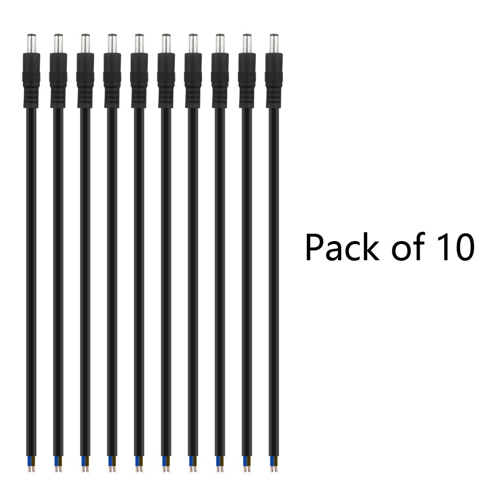 18 AWG DC Power Pigtail Cable, 2.1mm x 5.5mm Barrel Plug Wire Male Connectors for CCTV Security Camera and Led Lighting Power Adapter by SIM&NAT, Pack of 10