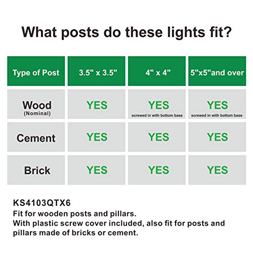 KMC LIGHTING KS4103QTX6 Post Solar Fence Lights Solar Lamp Post Lights Outdoor Solar Post Cap Lights 20 LUMENS fit for 4β Regular Fence Posts or with Included Adaptor fit for Bigger Flat Surface