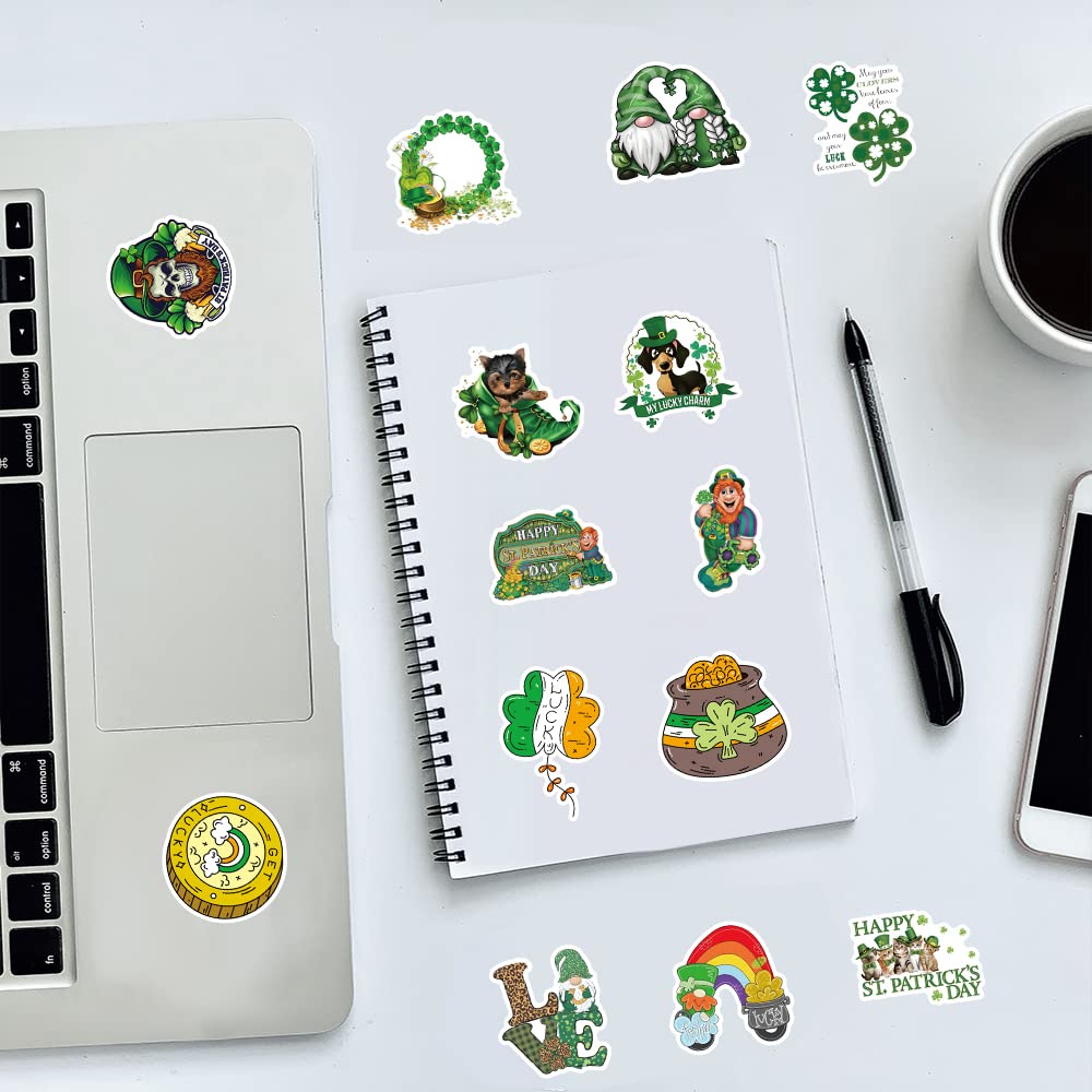 100 Pcs St. Patrick's Day Stickers, Vinyl Waterproof Green Irish Day Decoration Stickers for Water Bottles, Laptop, Hydro Flask, Notebook, Scrapbook, Envelopes, Cell Phone