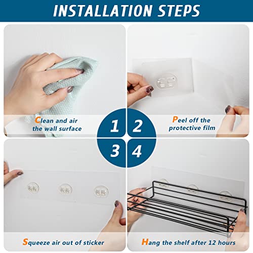 12 Pack Adhesive Hooks Sticker Strong Adhesive Wall Hooks Waterproof Adhesive Hooks for Shower Caddy Adhesive Replacement Clear Strong Sticker Hooks No Drilling Sticky Hanging Hooks (Assorted Hook)