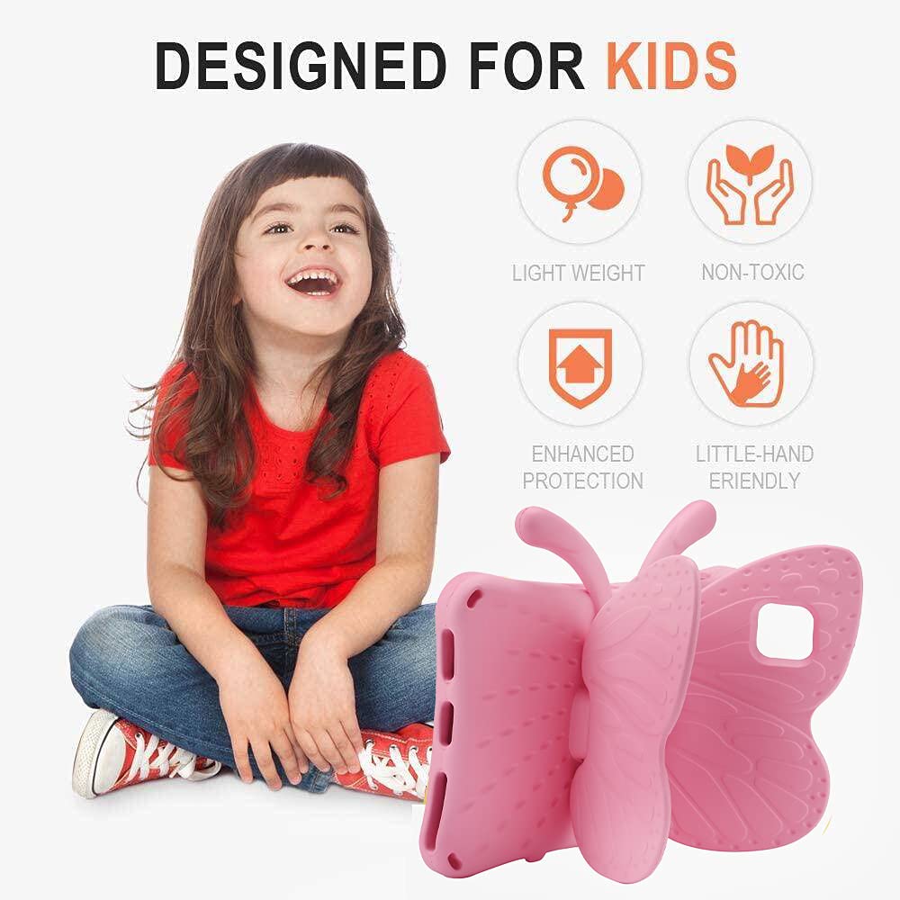 Simicoo Fire HD 10 Tablet 11th Gen 2021 case Cute Butterfly Case with Stand for Kids Light Weight EVA Rugged Shockproof Heavy Duty Kids Friendly Full Cover for Fire HD 10 11th Gen 2021 (Pink)