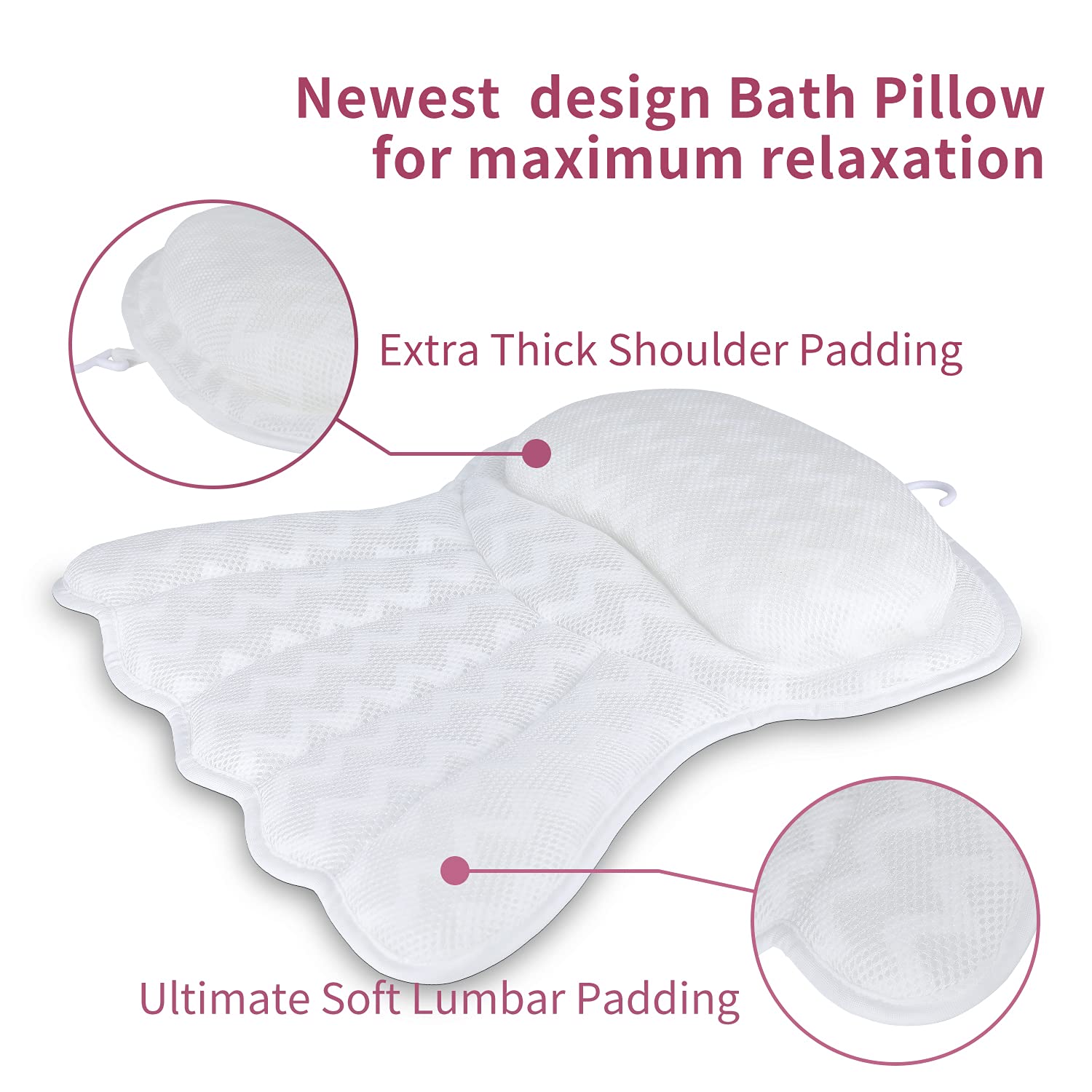 Bath Pillow, Luxury Bathtub Pillow, Ergonomic Spa Bath Pillows for tub with 4D Mesh Technology and 6 Suction Cups,Tub Pillow with Neck, Head, Shoulder and Back Support, Fits All Bathtub,Home Spa