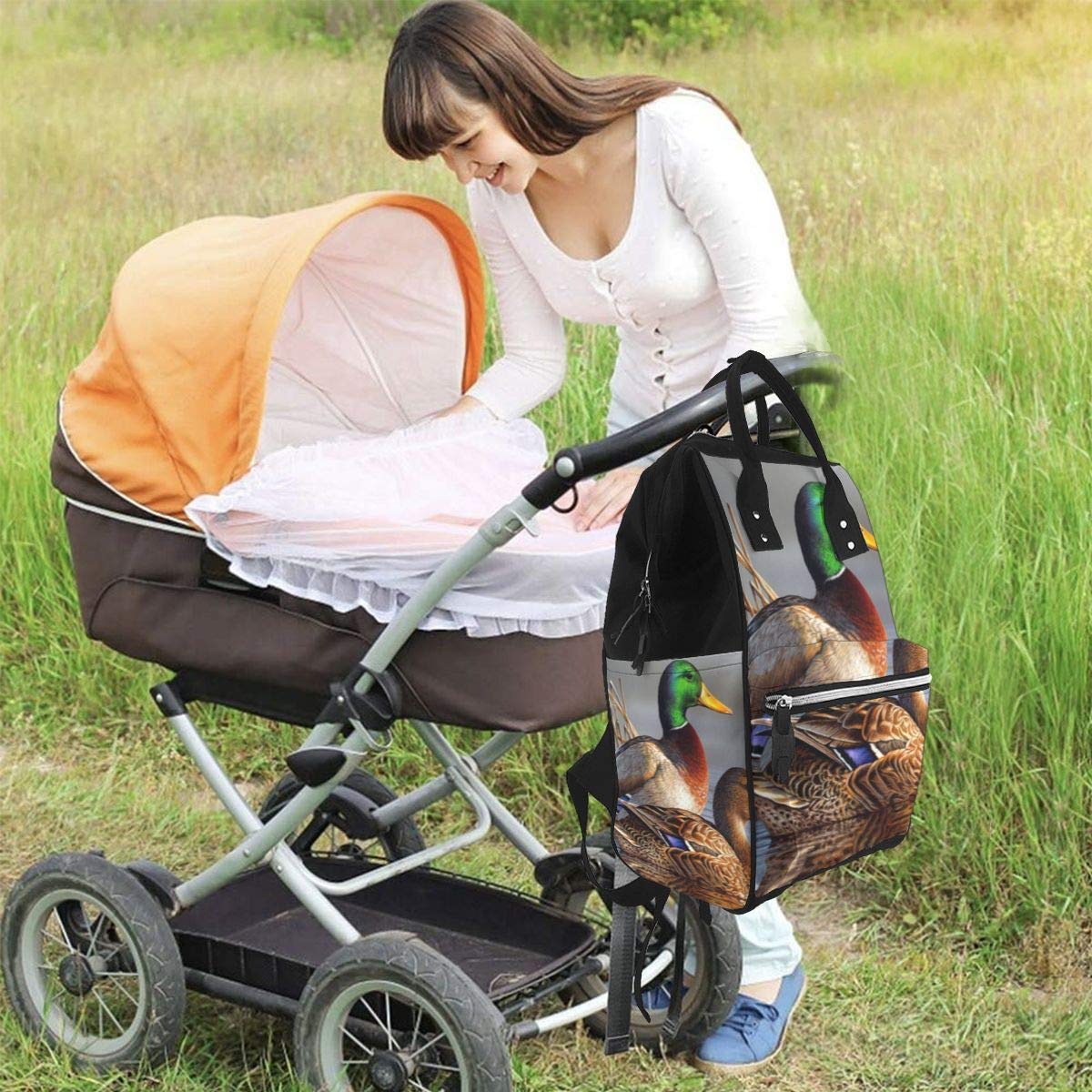 GREATN Mallard Duck Art Diaper Bag Backpack Multi Function Nappy Bag Large Capacity Mommy Backpack Organizer for Baby Care Baby Bag for Mom and Dad, multi-, OneSize
