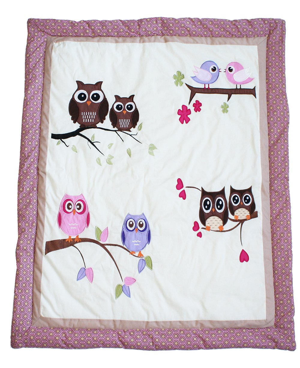 BabyFad Owl Pink 9 Piece Baby Crib Bedding Set