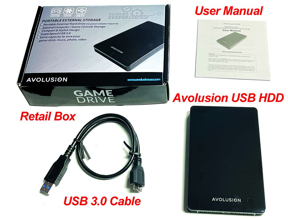 Avolusion HD250U3-Z1-PRO 500GB USB 3.0 Portable External Gaming Hard Drive (for PS4, Pre-Formatted) - 2 Year Warranty