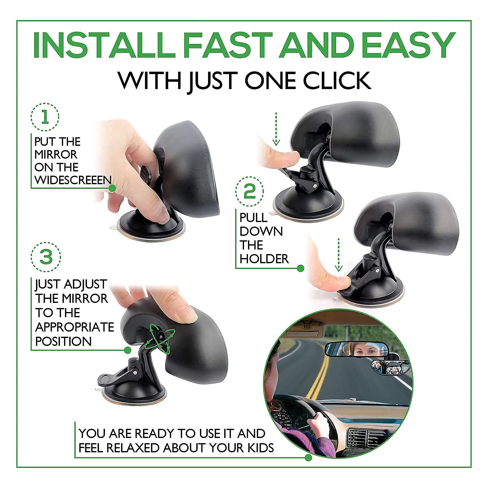 Lebogner Baby Car Mirror & Kick Mat Auto Seat Back Protectors + 3 Organizer Pockets