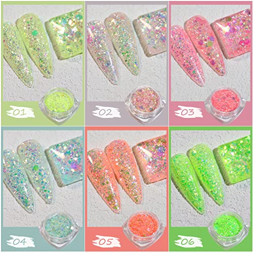 6 Box Nail Sequins Fine Glitter,Sugar Glitter for Nails Cosmetic Holographic Nail Glitters for Acrylic Nails Nail Glitter Flakes for Resin Chunky Nail Glitter Acrylic(Pattern 4)