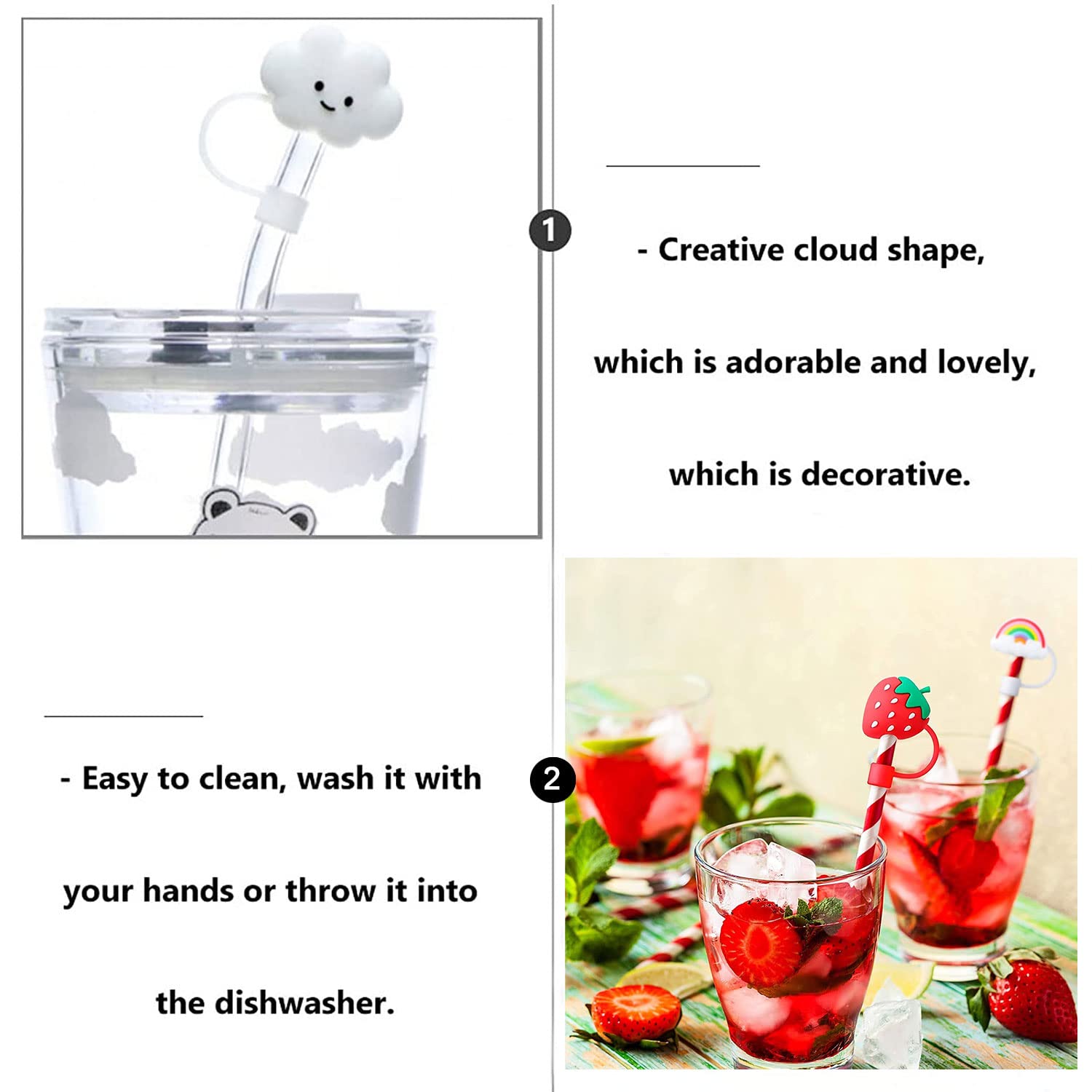 10Pcs Straw Tips Cover Straw Covers Cap for Reusable Straws Cloud Shape Straw Protector for 6-8 mm Cute Straws Plugs (Not include Straw)