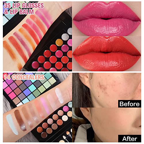 177 Colors Professional Makeup Kit for Women Full Kit Gift Set with Mirror All in One Make up Palette Combination with Eyeshadow Powder Eye Shadow Gel Lip Gloss Concealer Eyebrow Powder Blush Brushes Cosmetic Case for Girls (AM09)