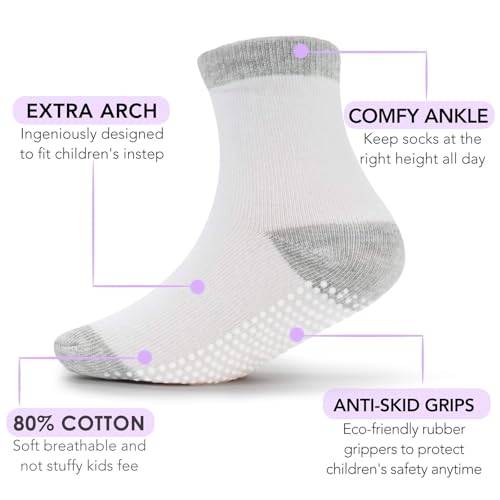CozyWay Toddler Socks With Grippers Non Slip Crew Grip Socks for Girls and Boys Soft Comfy Cotton - 1T-3T Unisex Multi Color - 12 Pack