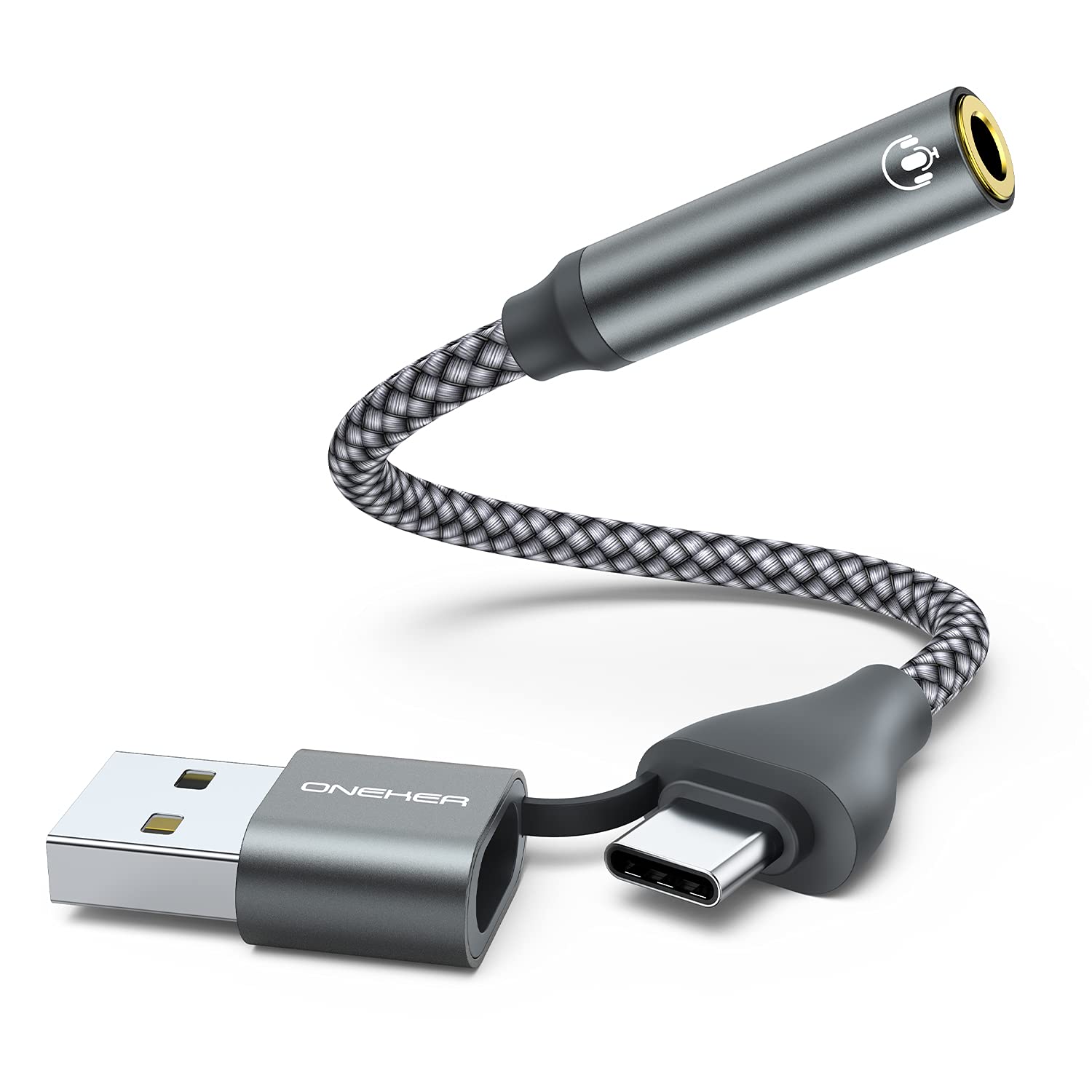 USB to 3.5mm Audio Adapter,2-in-1 USB A/USB Type C to 3.5mm Female Jack Cable Stereo Sound Card for Headphone,Mac,PC,Laptop,Desktops Samsung Galaxy S24 S23,iPhone 16/15 15 Pro Max iPad Pro MacBook