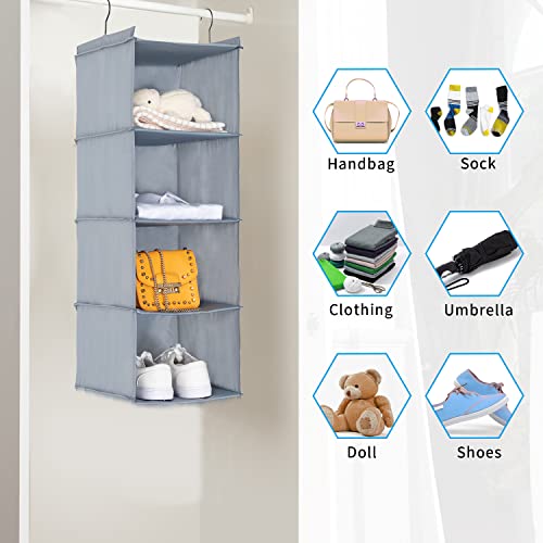 BrilliantJo 2PCS Hanging Closet Organizer, 4 Shelves Hanging Wardrobe Storage Shelves with Hook for Clothes Storage, Washable Oxford Cloth Fabric, 31"x12"x12"(Blue-Gray)