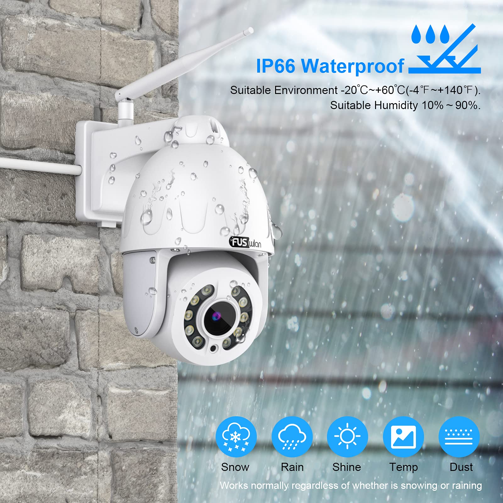 FUSWLAN 5MP PTZ Security Camera Outdoor, 5X Optical Zoom WiFi Cameras with Auto Tracking, Floodlight Full-Color Night Vision, Pan Tilt IP Camera, Humanoid Detection, Two-Way Audio, SD Card Storage