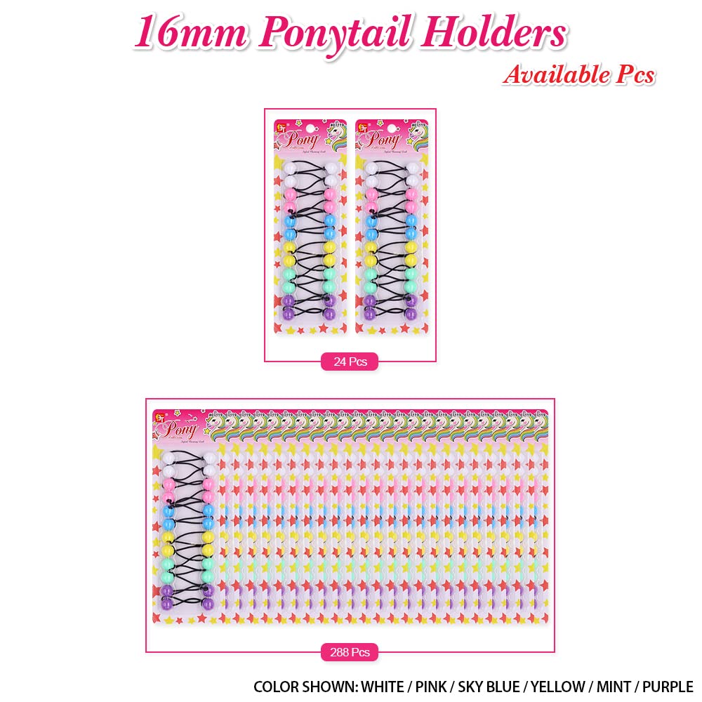 Beauty Town 24 Count Girls Hair Ties with Balls Bubble Twinbead Ponytail Holders (White, Pink, Sky Blue, Yellow, Mint, Purple)
