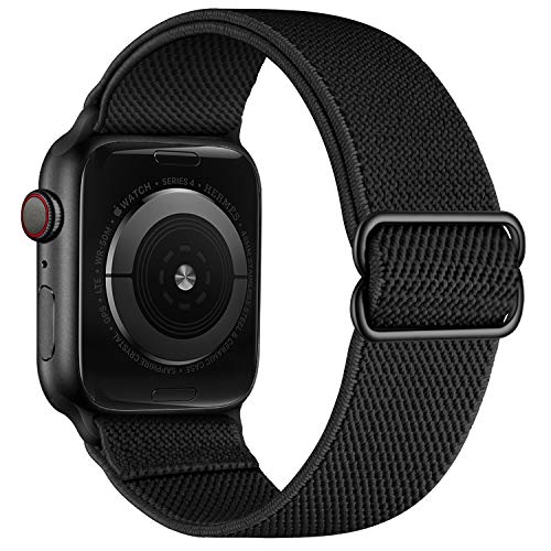 OXWALLEN XL Stretchy Elastic Adjustable Bands Compatible with Apple Watch 8/7 Ultra 49mm 45mm 42mm 44mm, Nylon Solo Loop Braided Stretches Sport Women Men Strap for iWatch SE Series 8/7/6/5/4/3,Black