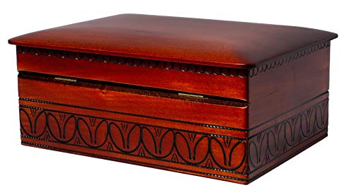 Artisan Owl Polish Heritage Handmade Extra-Large Elegant Slightly Rounded 10 1/2" Wooden Box with Lock and Key for Keepsakes, Love Letters, Jewelry, and Specialty Items