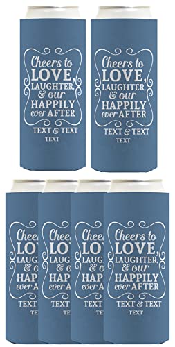 Cheers To Love Custom Names & Date 6-Pack Personalized Ultra Slim Can Coolies Slate Blue