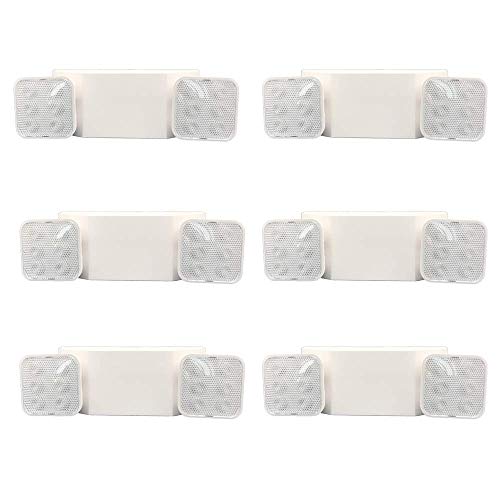 AmazonCommercial LED Emergency Light, UL Certified, 6-Pack, Adjustable Two Heads, Wall Mount White with Battery Backup